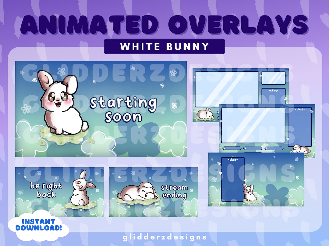 White Bunny Twitch Overlay | Bunny Animated Twitch Overlay | Blue ...