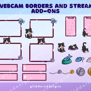 Cat Twitch Overlay Animated Package | Tuxedo Cat Twitch Overlays ...