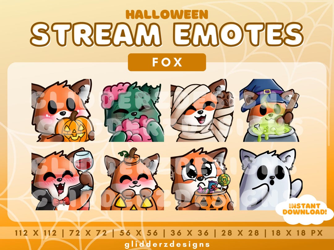 Fox Halloween Twitch Emote Pack | Halloween Fox Emotes | 8 Halloween ...