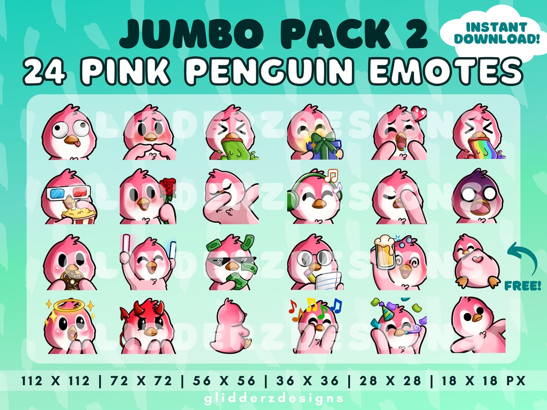 Pink Penguin Emote Jumbo Pack 2 | Pink Penguin Twitch Emotes | 24 Pink ...