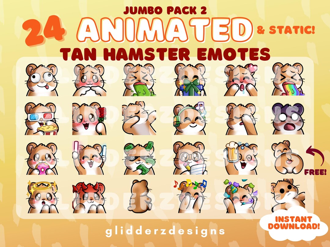 Tan Hamster ANIMATED Emotes Jumbo Pack 2 | 24 Static AND Animated ...