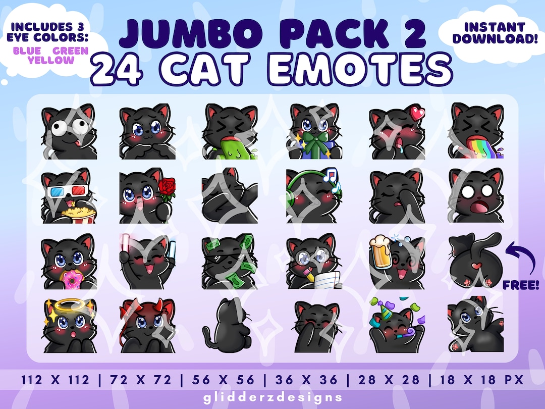 Black Cat Twitch Emote Jumbo Pack 2 | Black Cat Emotes | Black Cat ...