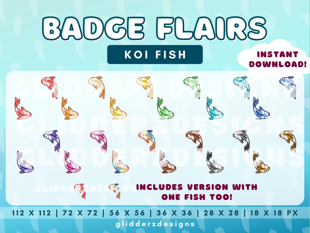 Koi Fish Sub Badge Flair Twitch | Cute Koi Fish Badge Flair | 24 Koi ...