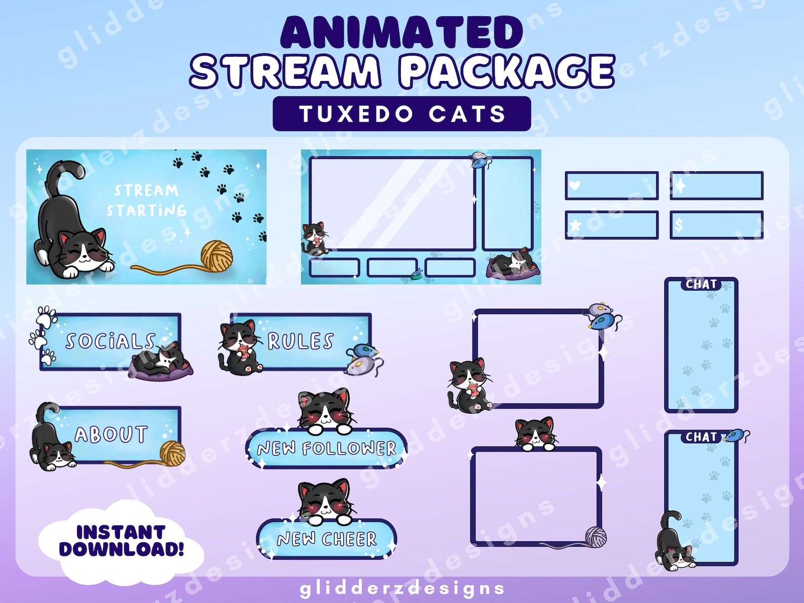 Animated Cat Twitch Overlay Package Twitch Cat Overlay - Etsy