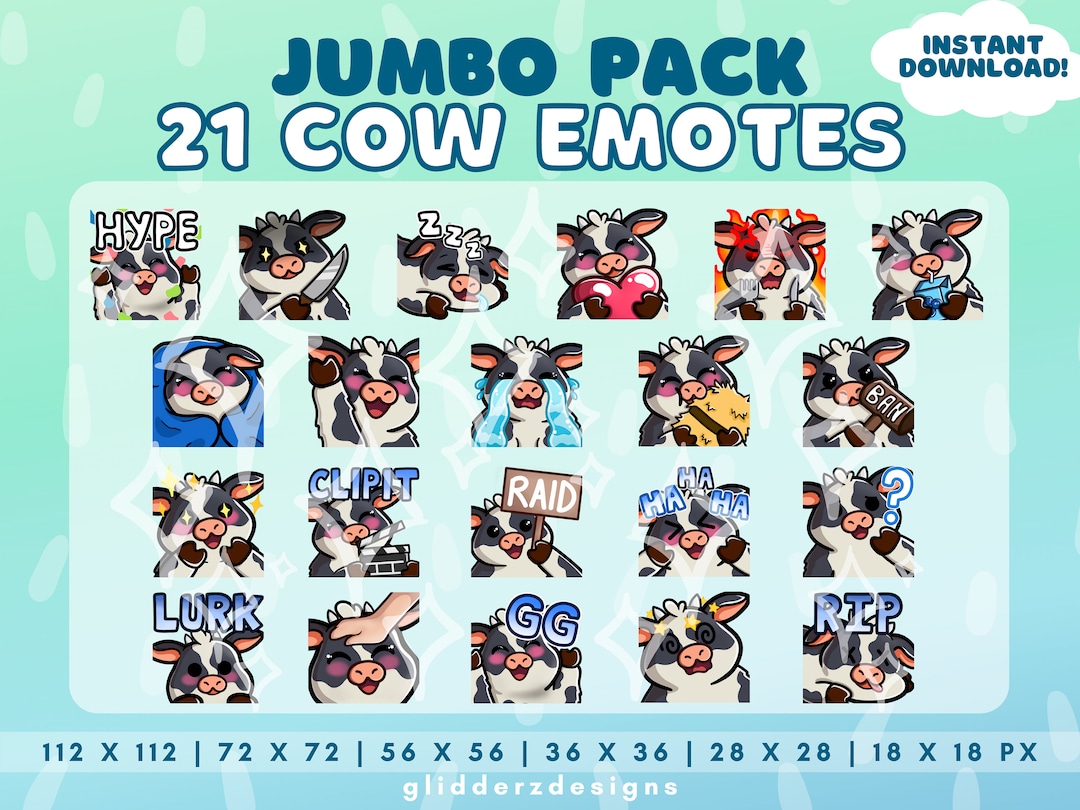 Cow Emotes Twitch JUMBO Pack | 21 Pack Cow Stream Emotes | Cow Twitch ...