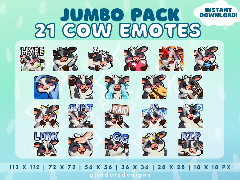 Cow Emotes Twitch JUMBO Pack | 21 Pack Cow Stream Emotes | Cow Twitch ...