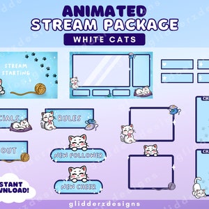 ANIMATED Cat Stream Package | White Cat Stream Overlay Package | Blue ...