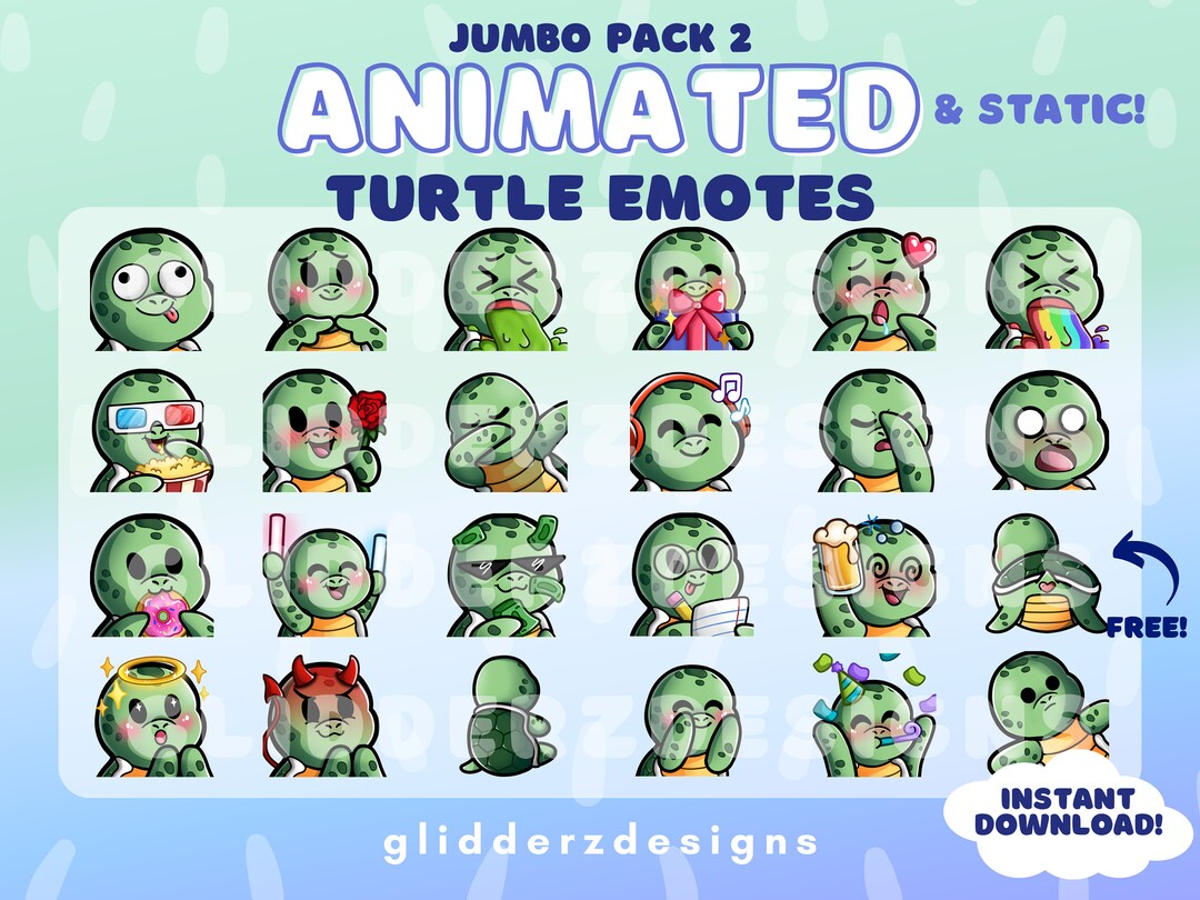 Turtle ANIMATED Emotes Jumbo Pack 2 | 24 Static AND Animated Turtle ...