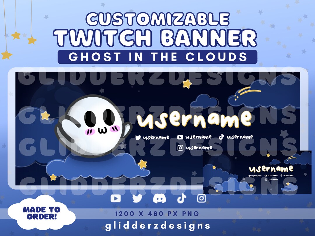 Ghost Twitch Banner | Night Sky Twitch Banner | Cute Cloud Banner for ...