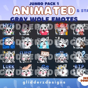 Wolf ANIMATED Emotes Jumbo Pack 1 | 20 Gray Wolf Twitch Emotes | 20 ...