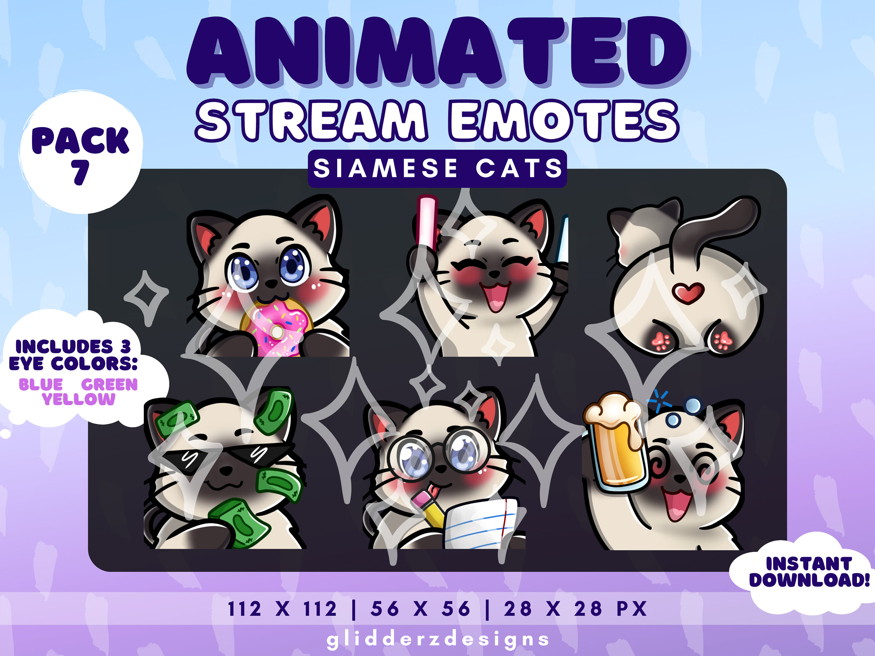 Gato siamés Emotes ANIMADOS / Twitch Gato Animado Emotes / - Etsy México