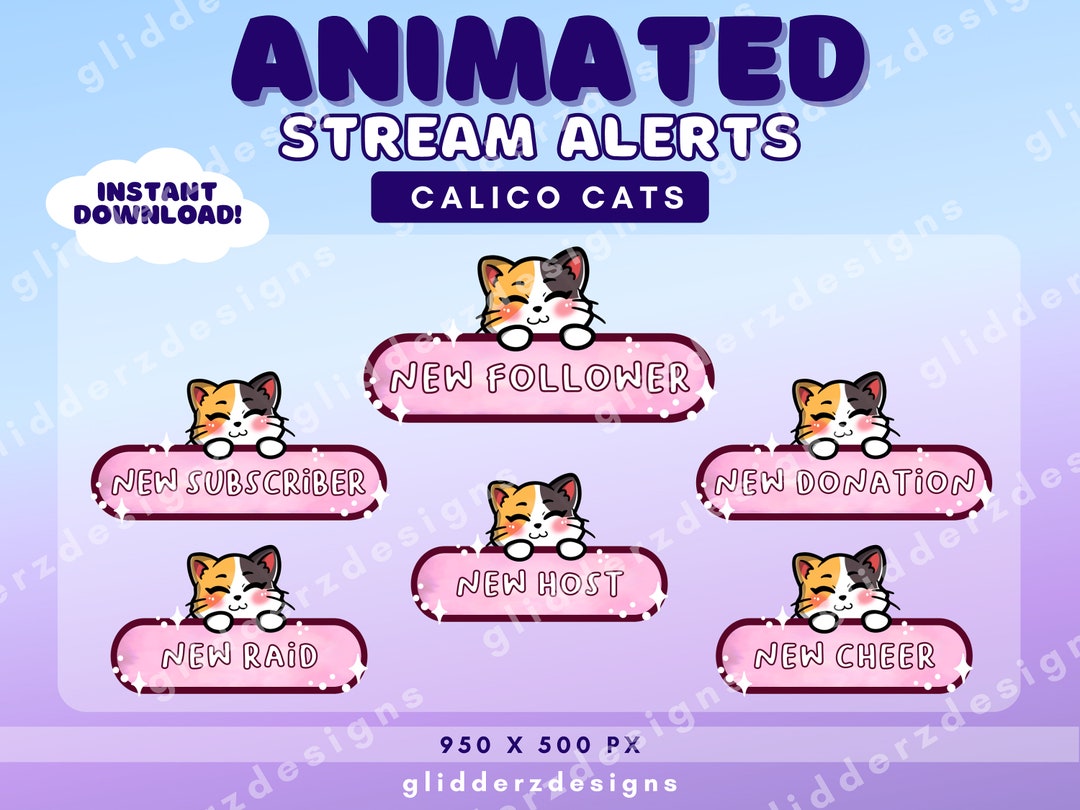 ANIMATED Cat Twitch Alerts | Calico Cat Alerts Animated | Cat Animated ...