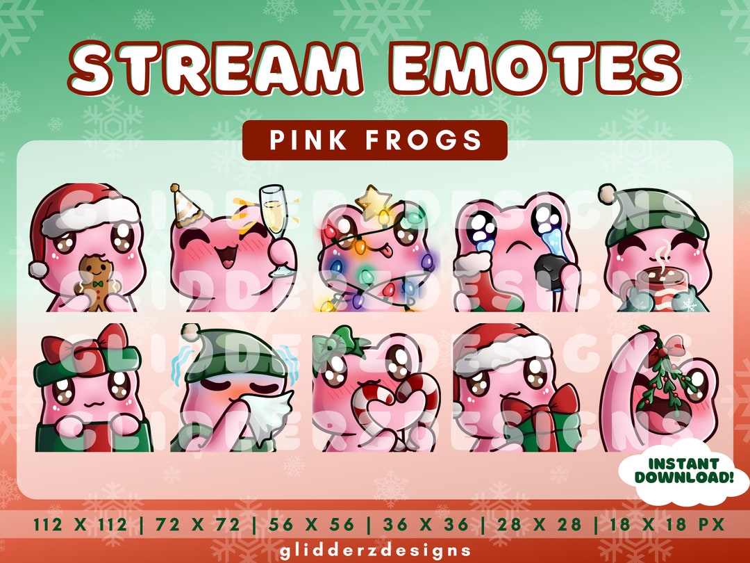 Pink Frog Christmas Emotes Twitch | Pink Frog Holiday Emote Pack | 10 ...