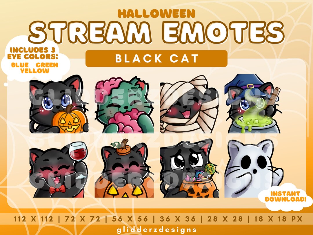 Black Cat Halloween Emote Pack | Halloween Cat Emotes | 8 Halloween ...