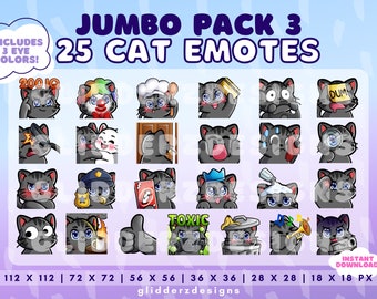 Gray Cat Twitch Emote Jumbo Pack 3 | Gray Cat Emotes | 25 Gray Cat ...