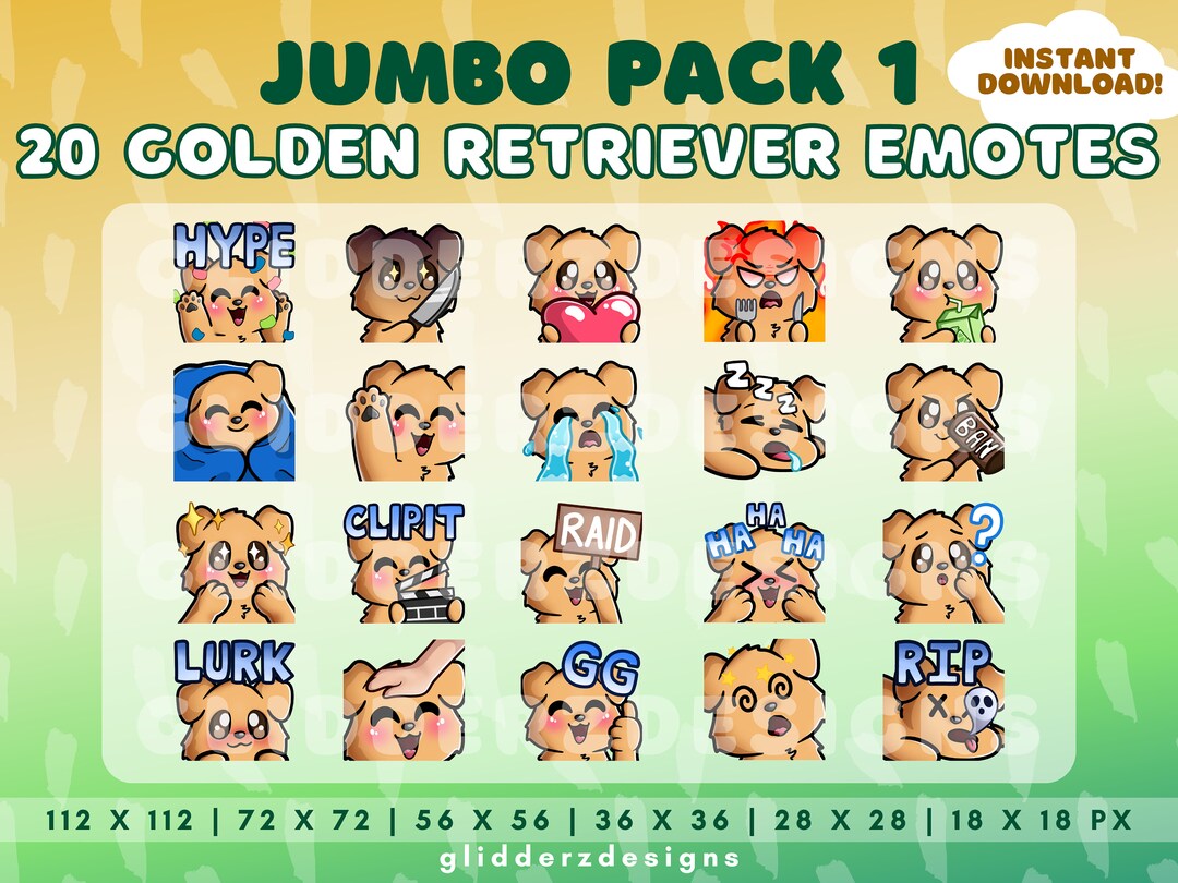 Golden Retriever Emote Jumbo Pack 1 | 20 Tan Dog Twitch Emotes | Yellow ...