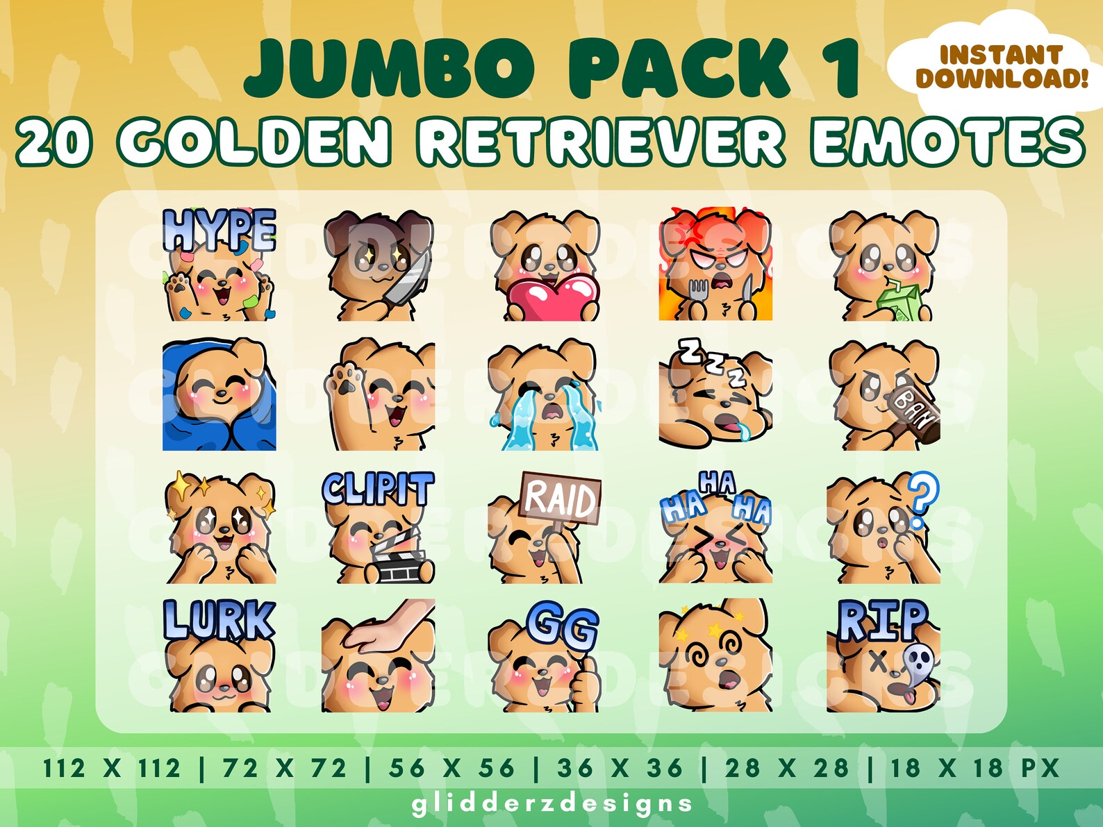 Golden Retriever Emote Jumbo Pack 1 20 Tan Dog Twitch Emotes - Etsy