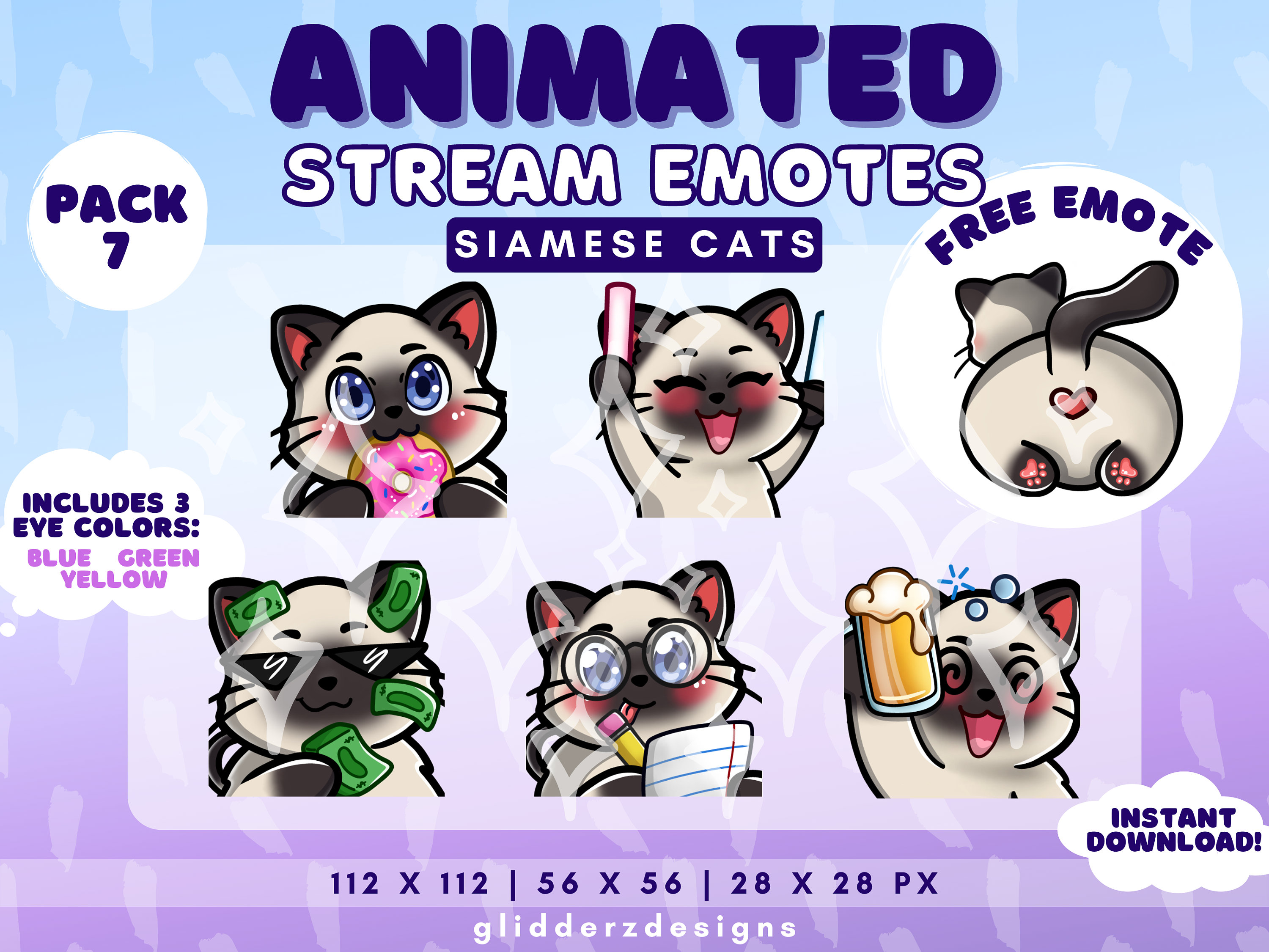 Gato siamés Emotes ANIMADOS / Twitch Gato Animado Emotes / - Etsy México