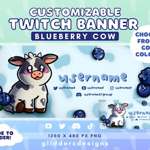Blueberry Cow Twitch Banner | Customizable Twitch Banner | Black and ...