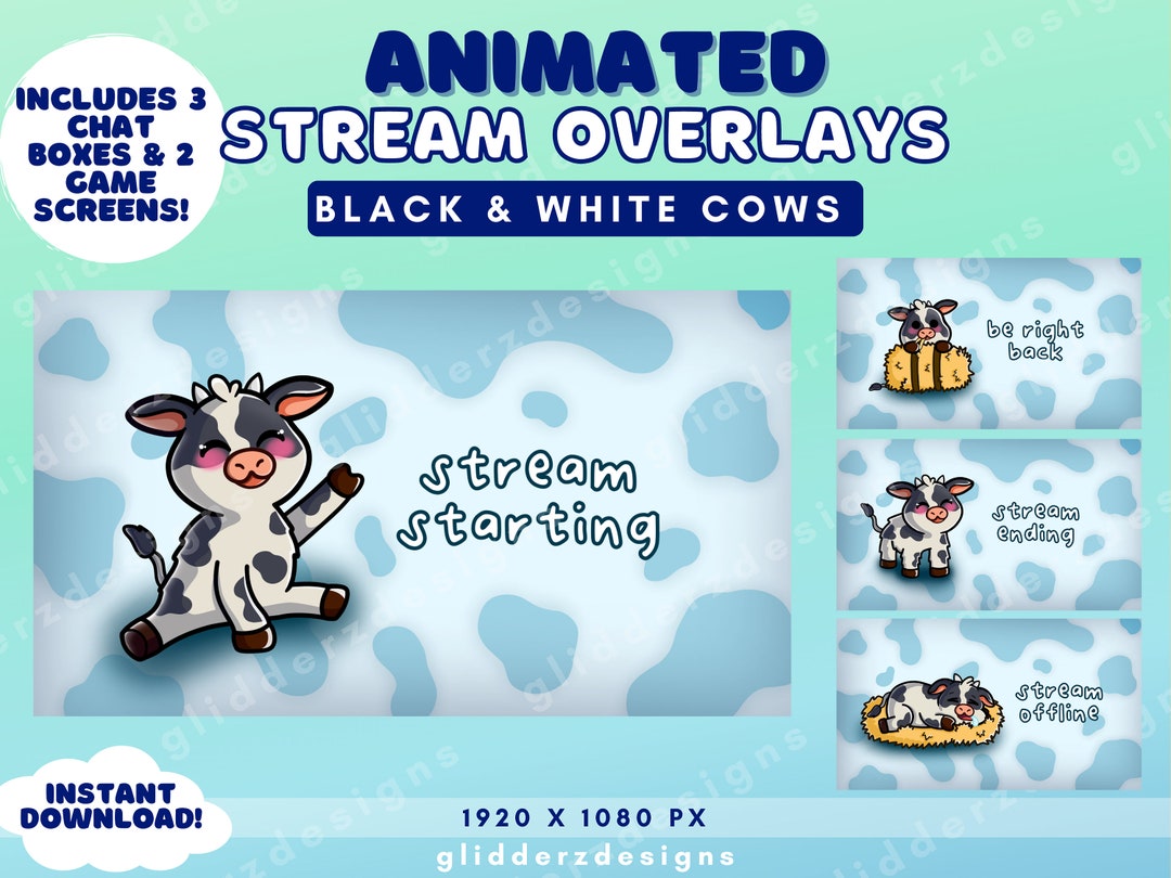 ANIMATED Twitch Overlay | Cow Stream Overlay Animated | Black and White ...
