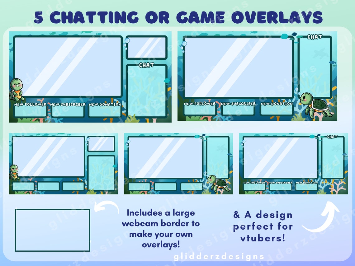 Turtle Twitch Overlay Turtle Animated Stream Overlay Ocean - Etsy