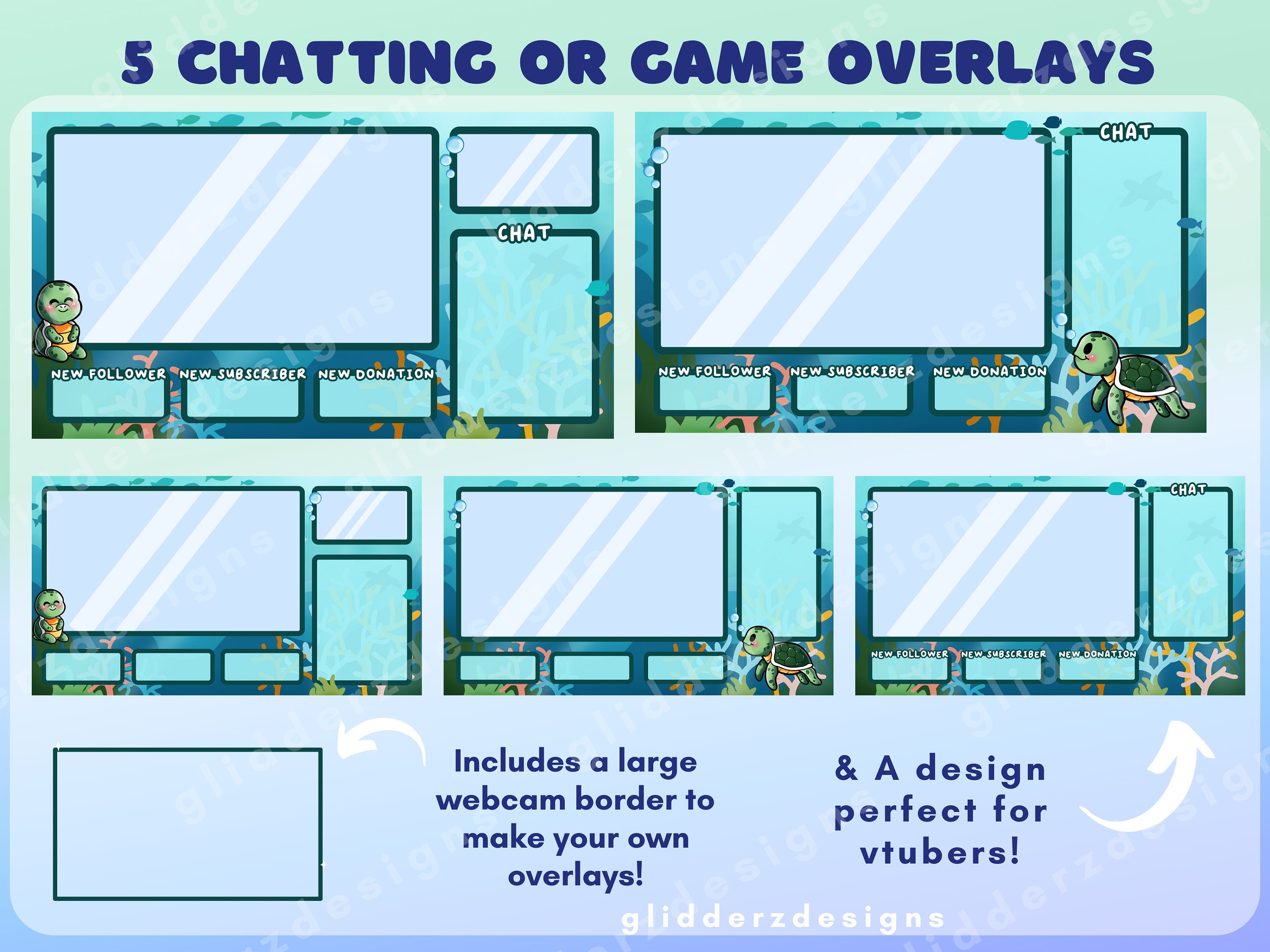 Turtle Twitch Overlay Turtle Animated Stream Overlay Ocean - Etsy Australia