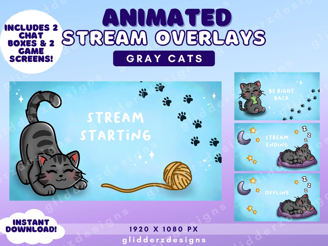 Twitch Overlay Cat | Animated Cat Twitch Overlay | Gray Cat Overlay ...