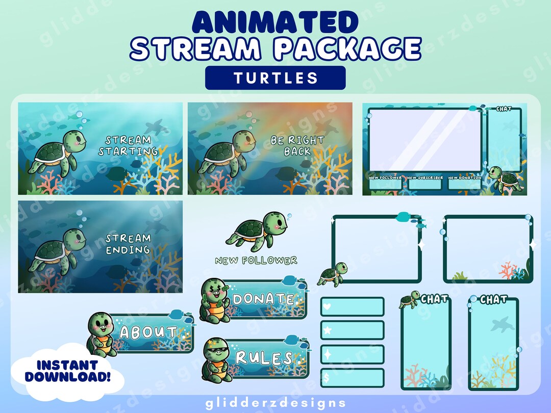 ANIMATED Ocean Twitch Package | Turtle Twitch Package | Turtle Stream ...