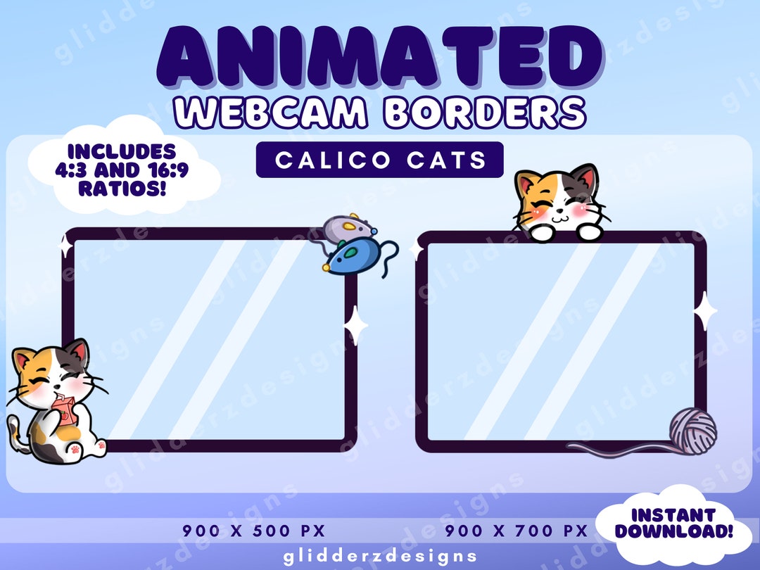 ANIMATED Cat Webcam Overlay Calico Cat Twitch Webcam Frames Purple ...