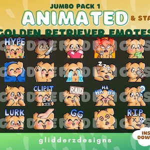 Golden Retriever ANIMATED Emotes Jumbo Pack 1 | 20 Dog Twitch Emotes ...