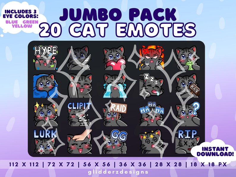 Twitch Gray Cat Emote JUMBO Pack 20 Gray Cat Stream Emotes - Etsy