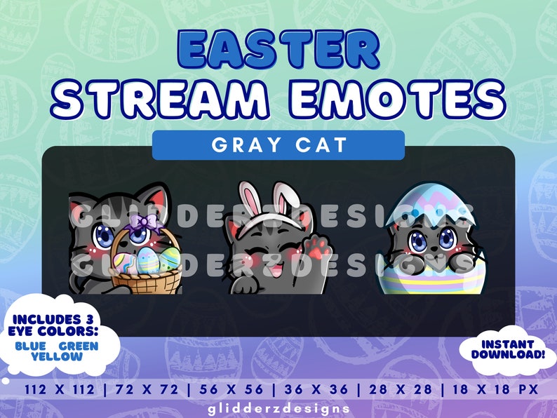 Easter Twitch Emotes Easter Cat Emotes for Streamers Gray - Etsy