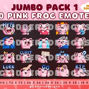 Pink Frog Twitch Emote Jumbo Pack 1 | 20 Pink Frog Emotes | Cute Frog ...