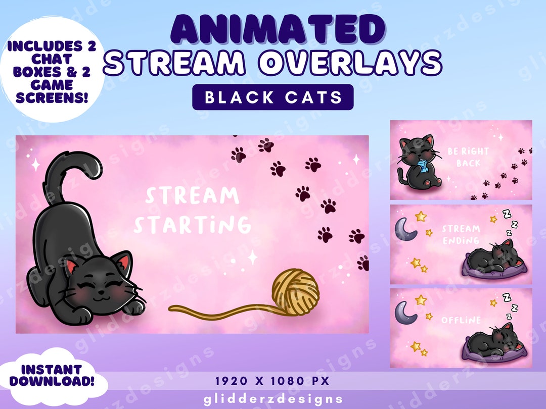 Black Cat Overlay Twitch ANIMATED | Pink Animated Overlay Twitch Cat ...