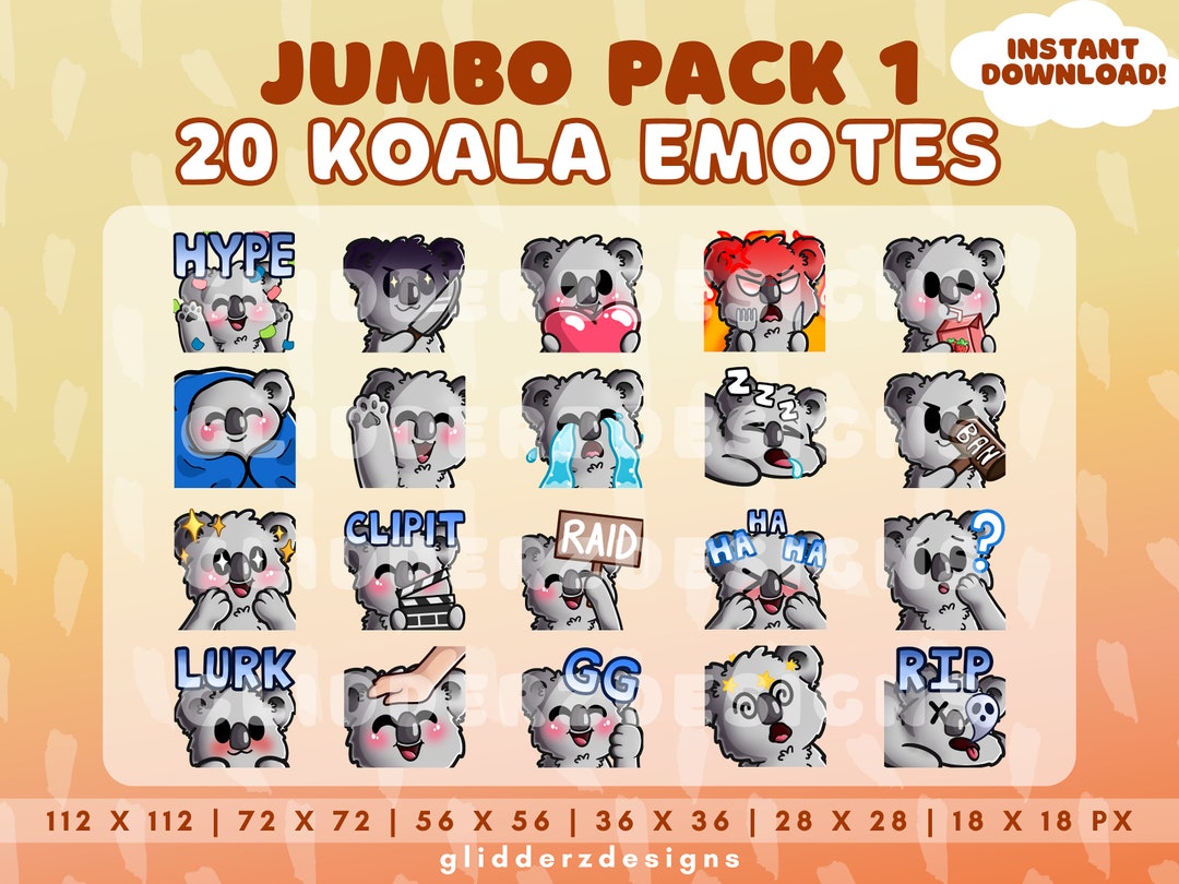 Koala Emotes Twitch JUMBO Pack 1 | 20 Koala Twitch Emotes | Cute Koala ...