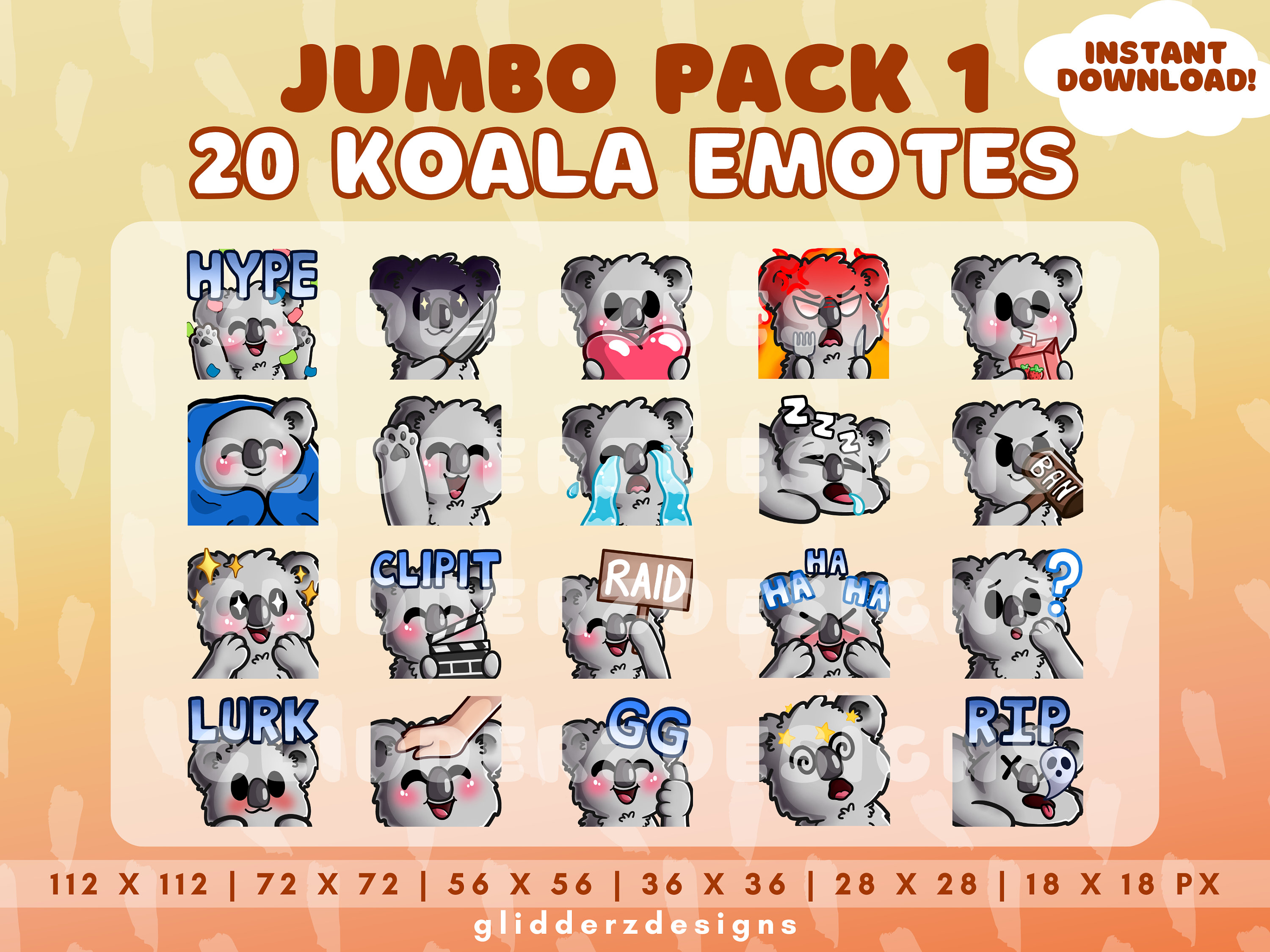 Koala Emotes Twitch JUMBO Pack 1 20 Koala Twitch Emotes - Etsy