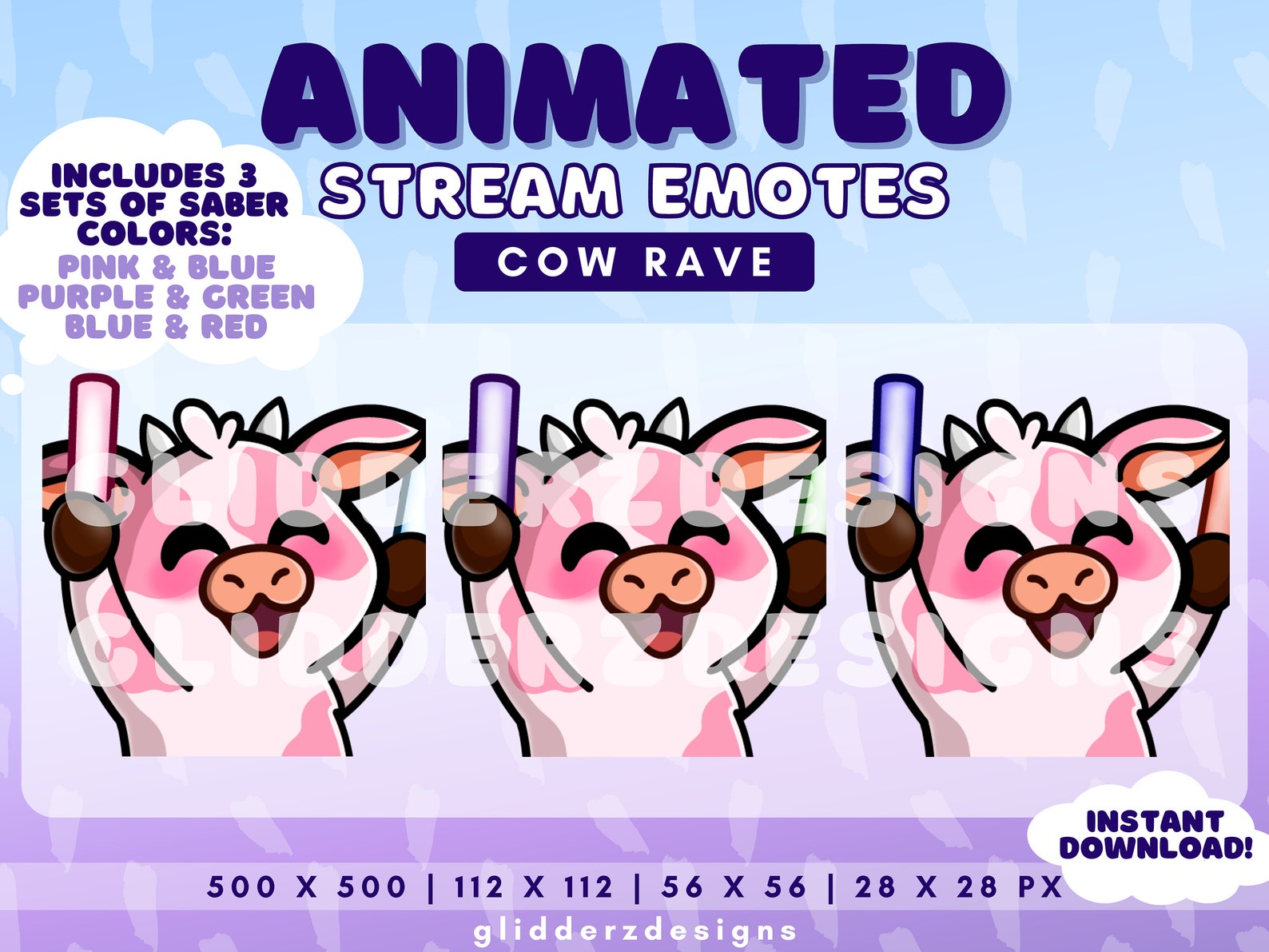 Strawberry Cow ANIMATED Glow Stick Emote Pink Cow Rave - Etsy