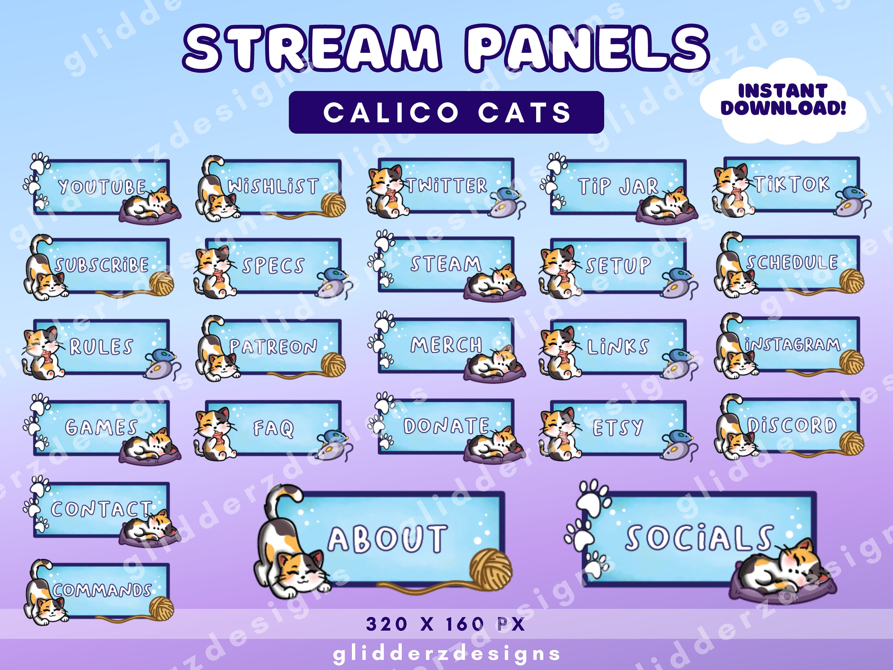 Cat ANIMATED Twitch Package | Calico Cat Overlays Twitch | Blue Twitch ...