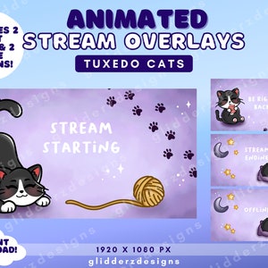 ANIMATED Twitch Overlay Cat | Cat Animated Stream Overlays | Tuxedo Cat ...