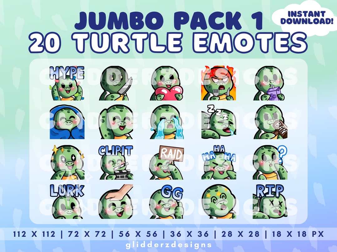 Turtle Emotes Twitch JUMBO Pack 1 | 20 Turtle Twitch Emotes | Cute Sea ...