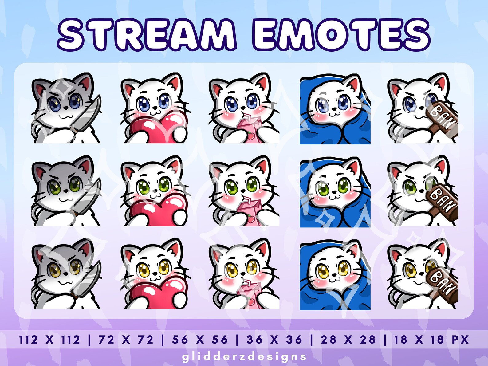 White Cat Twitch Emote JUMBO Pack 20 White Cat Emotes for | Etsy