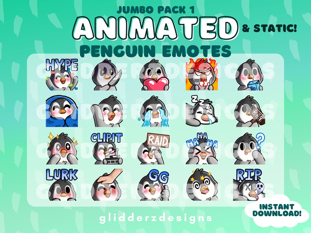 Penguin ANIMATED Emotes Jumbo Pack 1 | 20 Penguin Twitch Emotes | 20 ...