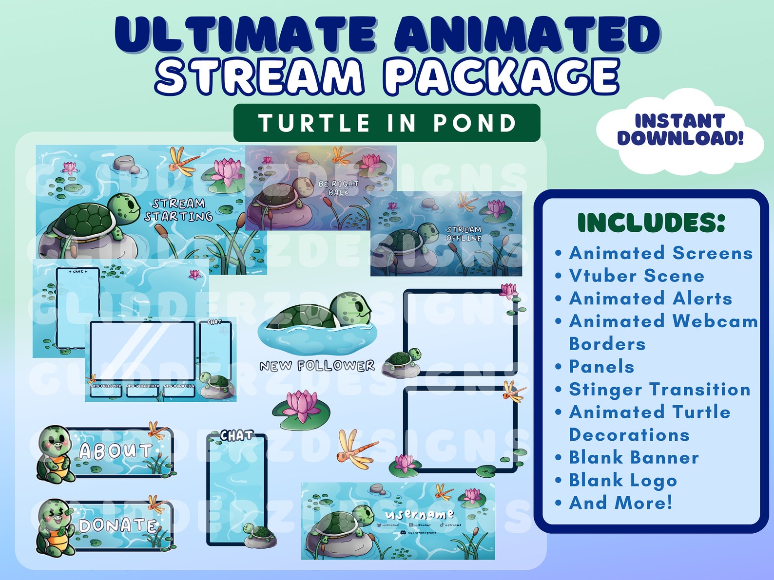 ULTIMATE Turtle Animated Twitch Package | Pond Stream Package Animated ...