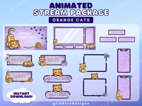 Cat Animated Stream Package Cat Twitch Package Purple | Etsy