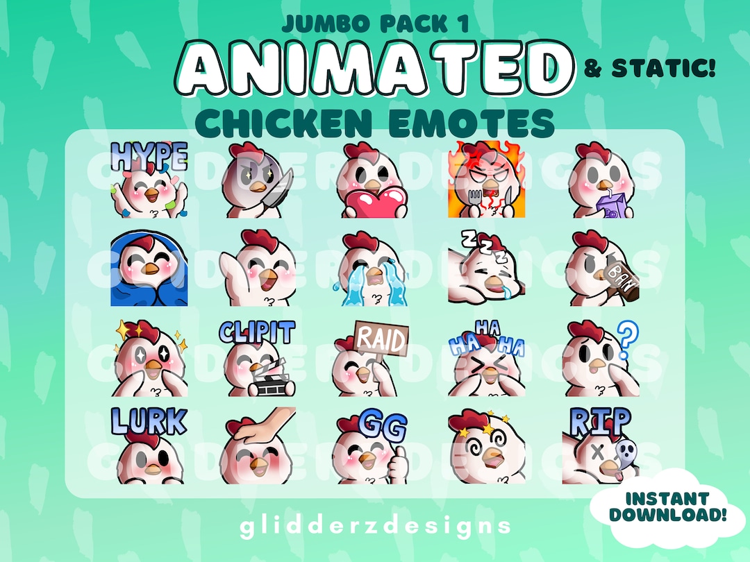 Chicken ANIMATED Emotes Jumbo Pack 1 | 20 Chicken Twitch Emotes | 20 ...