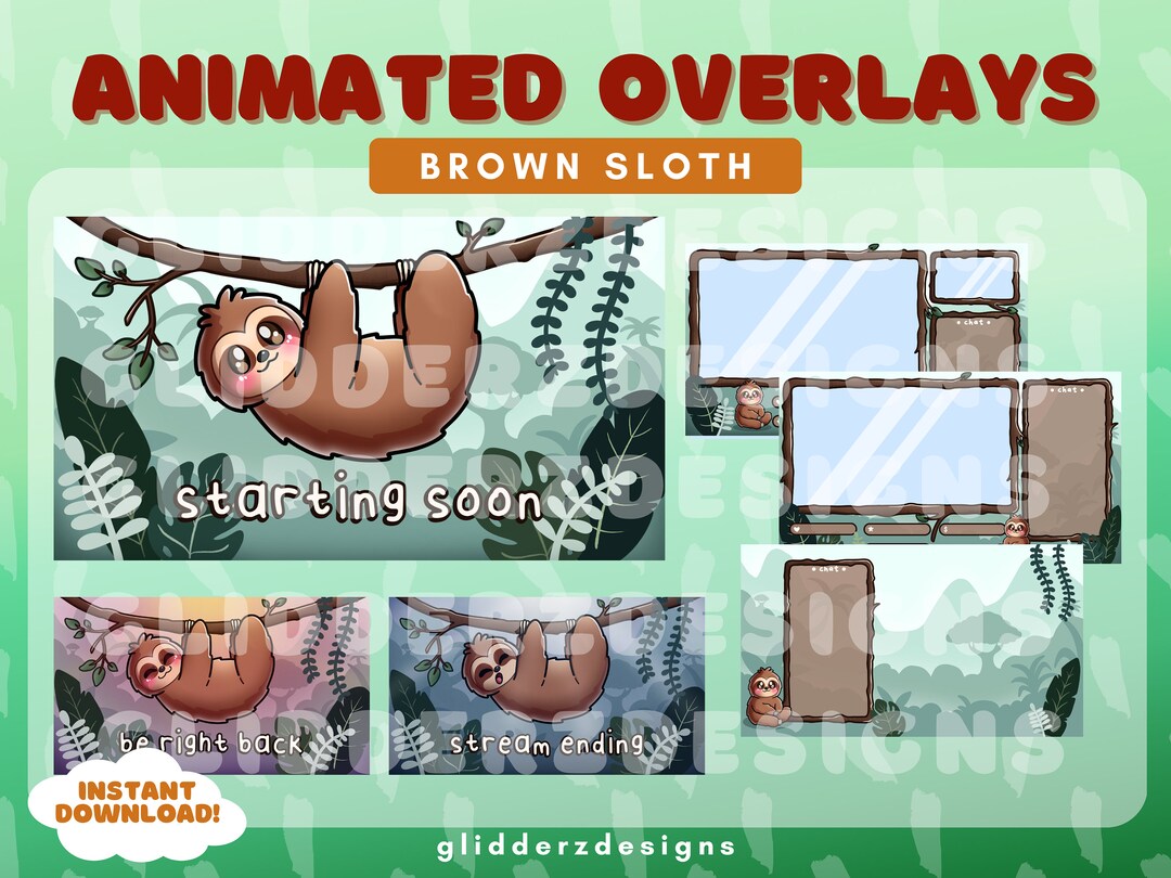 Brown Sloth Twitch Overlay | Sloth Animated Twitch Overlay | Brown Sloth Overlays for Twitch ...