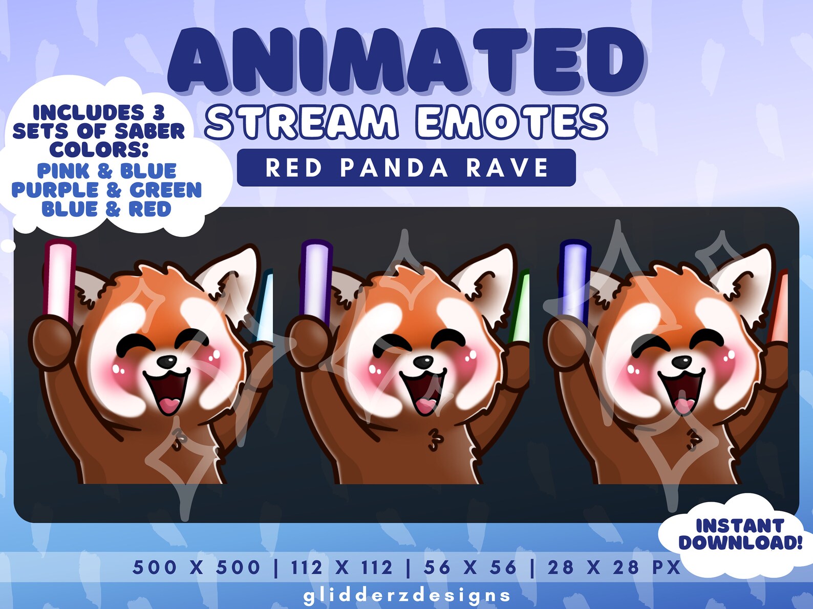 ANIMATED Glow Stick Emote | Red Panda Glow Stick Twitch Emote | Red ...