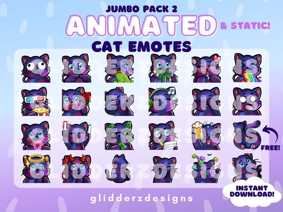 Galaxy Cat ANIMATED Emotes Jumbo Pack 2 | 24 Static AND Animated Cat ...