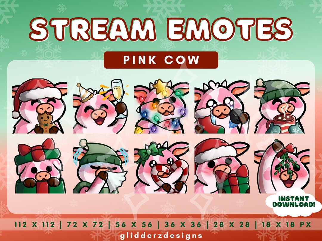 Strawberry Cow Christmas Emotes Pink Cow Holiday Emote Pack - Etsy