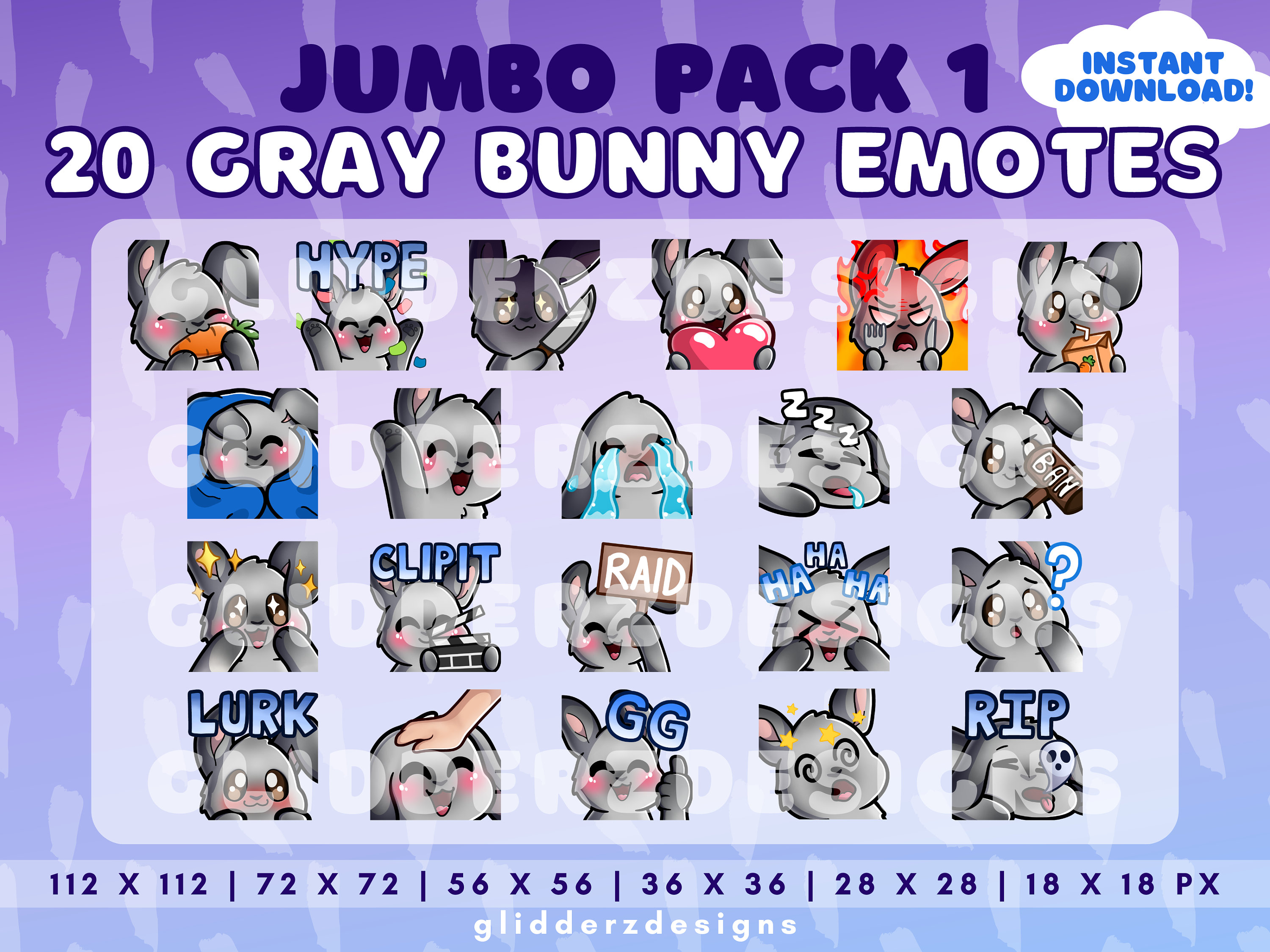 Gray Bunny Emote Jumbo Pack 1 | Gray Bunny Twitch Emotes | 21 Gray ...